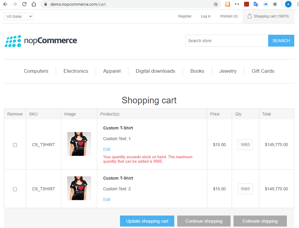 Create negative stock quantity - Adding Items to Cart with different ...